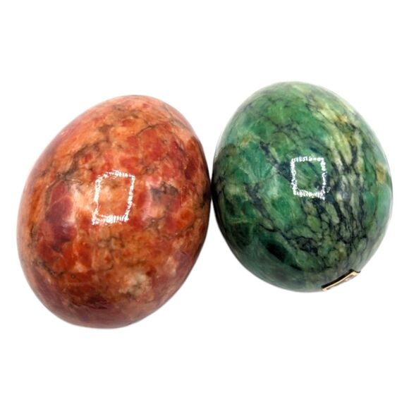 Unbranded | Accents | Vintage Alabaster Stone Eggs Green Red Hand Made ...
